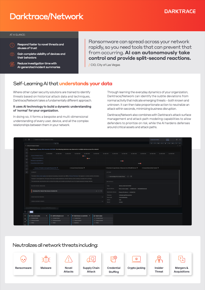 Darktrace/Network Product Brief | Data Sheet | Darktrace Resource